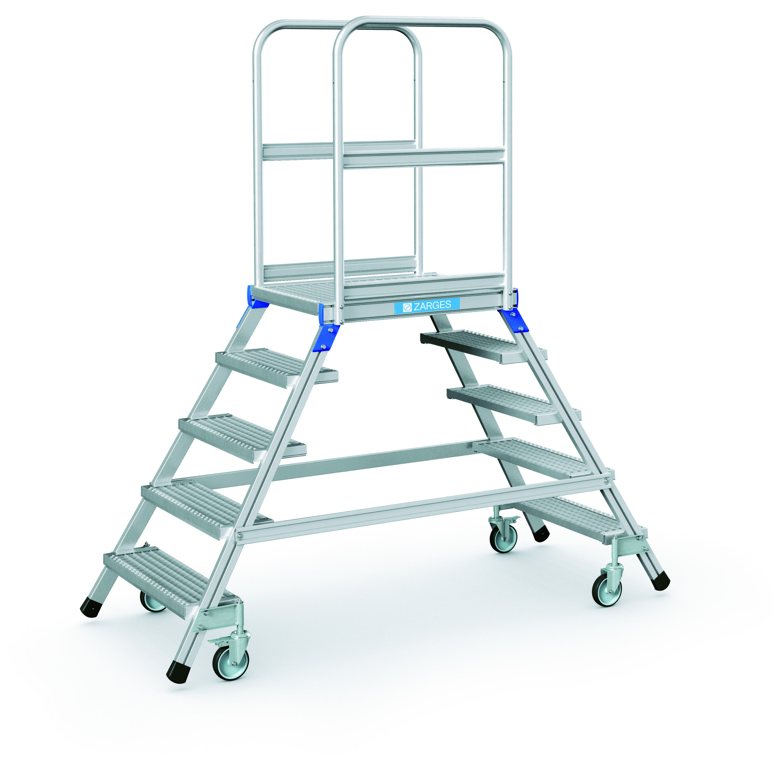 Mobile access steps with platform, double-sided access, with steel open ...