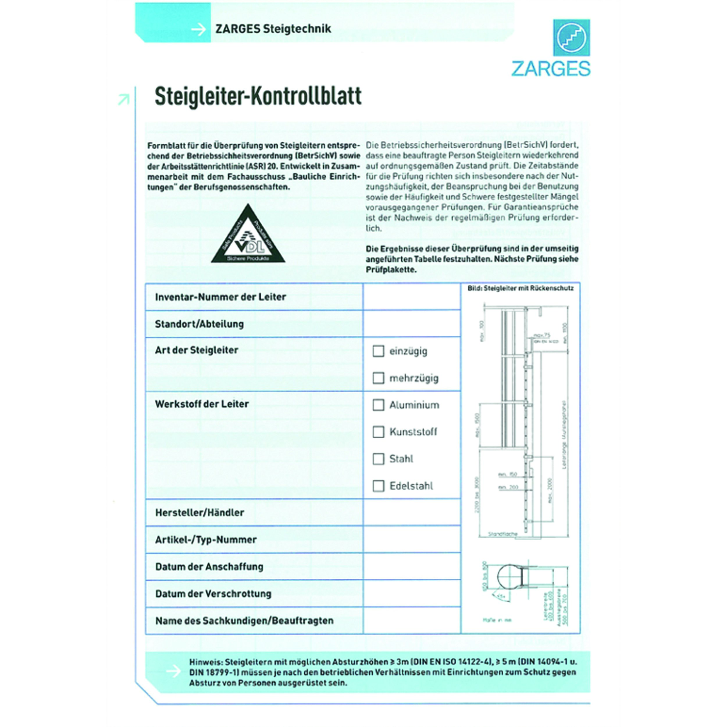 Check sheet for fixed ladders | Inspection sticker and control sheets ...